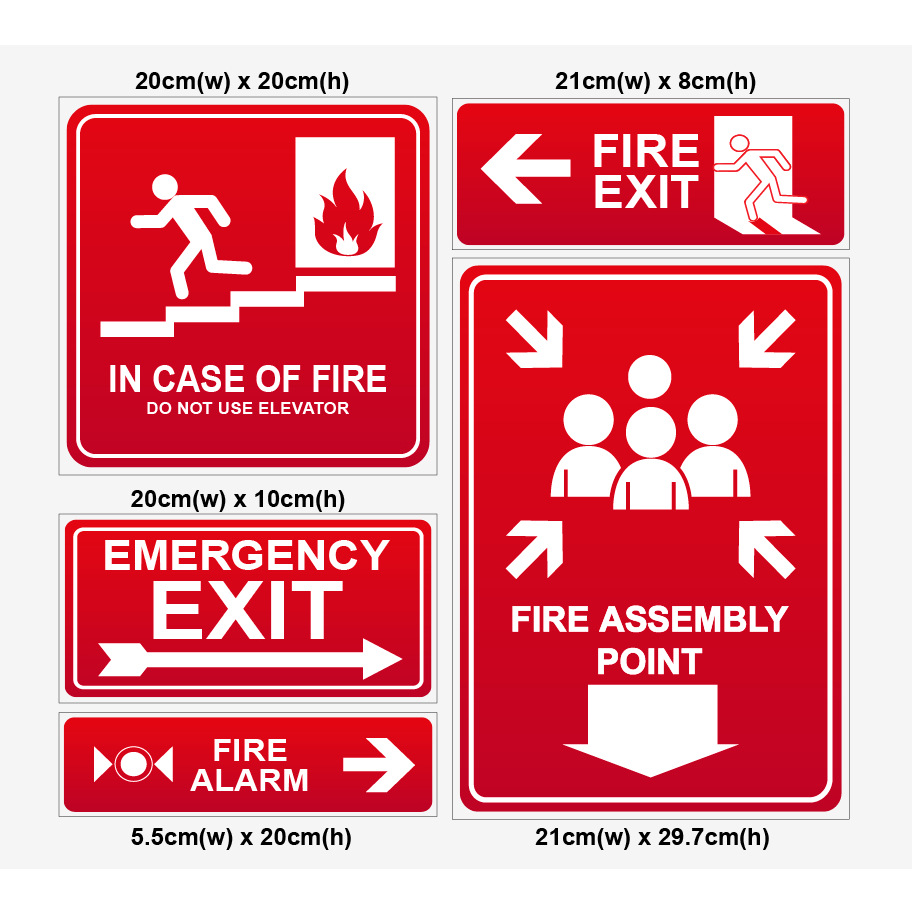 FIRE EXIT, EMERGENCY EXIT, FIRE ALAM, FIRE ASSEMBLY POINT, DO NOT USE ...