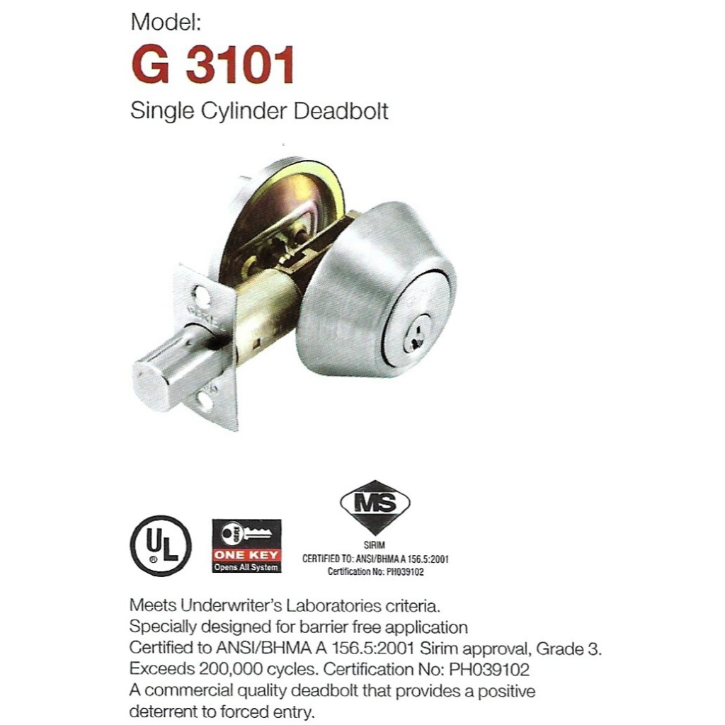 GERE G3101 (SATIN CHROME) SINGLE CYLINDER DEADBOLT | Shopee Malaysia