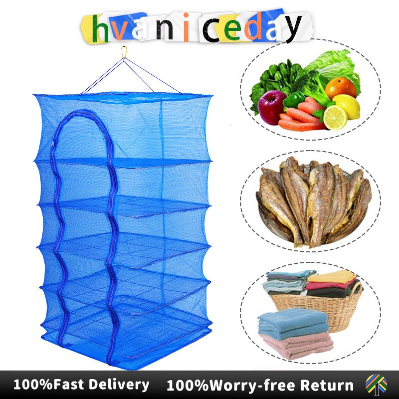 3-Layer Hanging Drying Net with Zippers Foldable Hanging Fish Drying ...