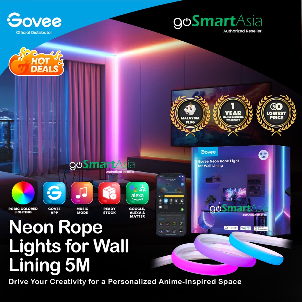 goSmart Asia Govee Neon Rope Light for Wall Lining 5M w/ Music Sync ...
