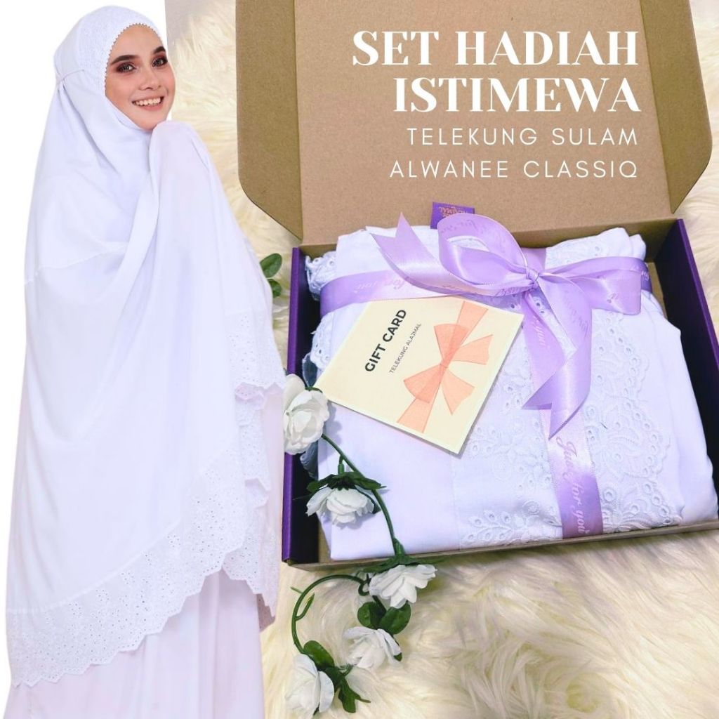 ALAJMAL TELEKUNG ALWANEE Putih Hitam Super Silky Kain Sembahyang Dagu ...