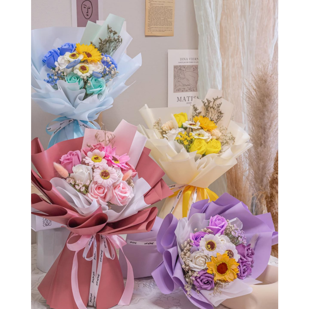 Soap Flower Rose Sunflower Dry Baby's Breath Bouquet Celebration ...