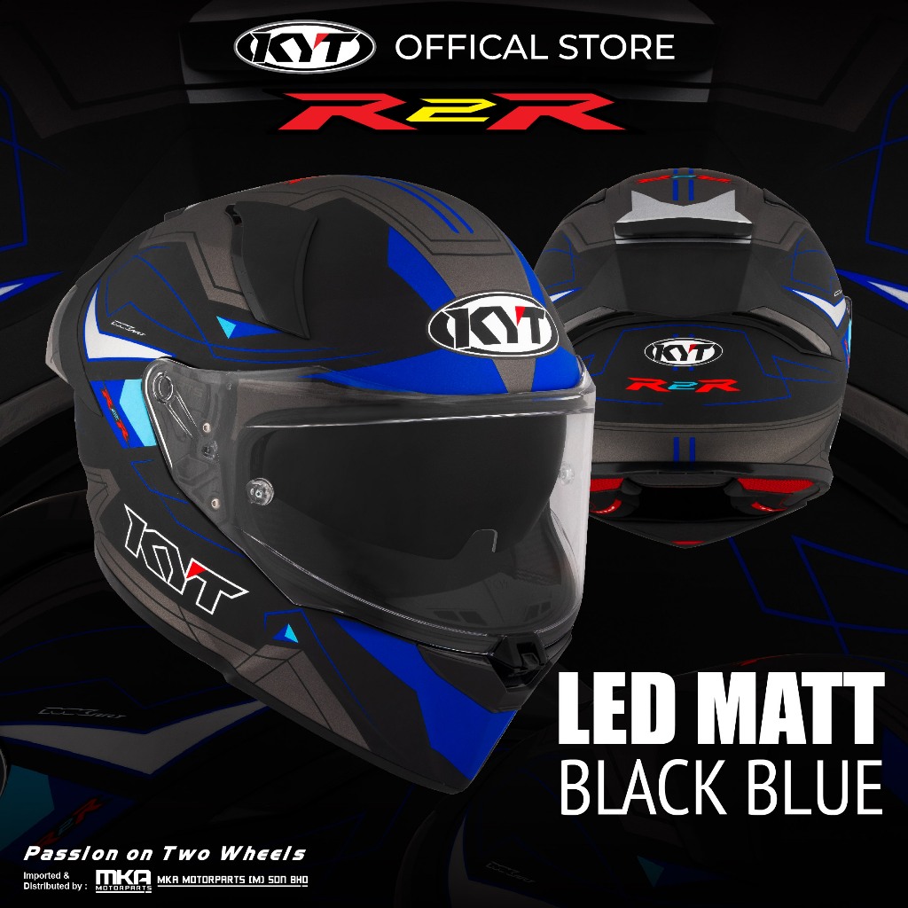 KYT HELMET R2R PRO LED MATT BLACK BLUE | Shopee Malaysia
