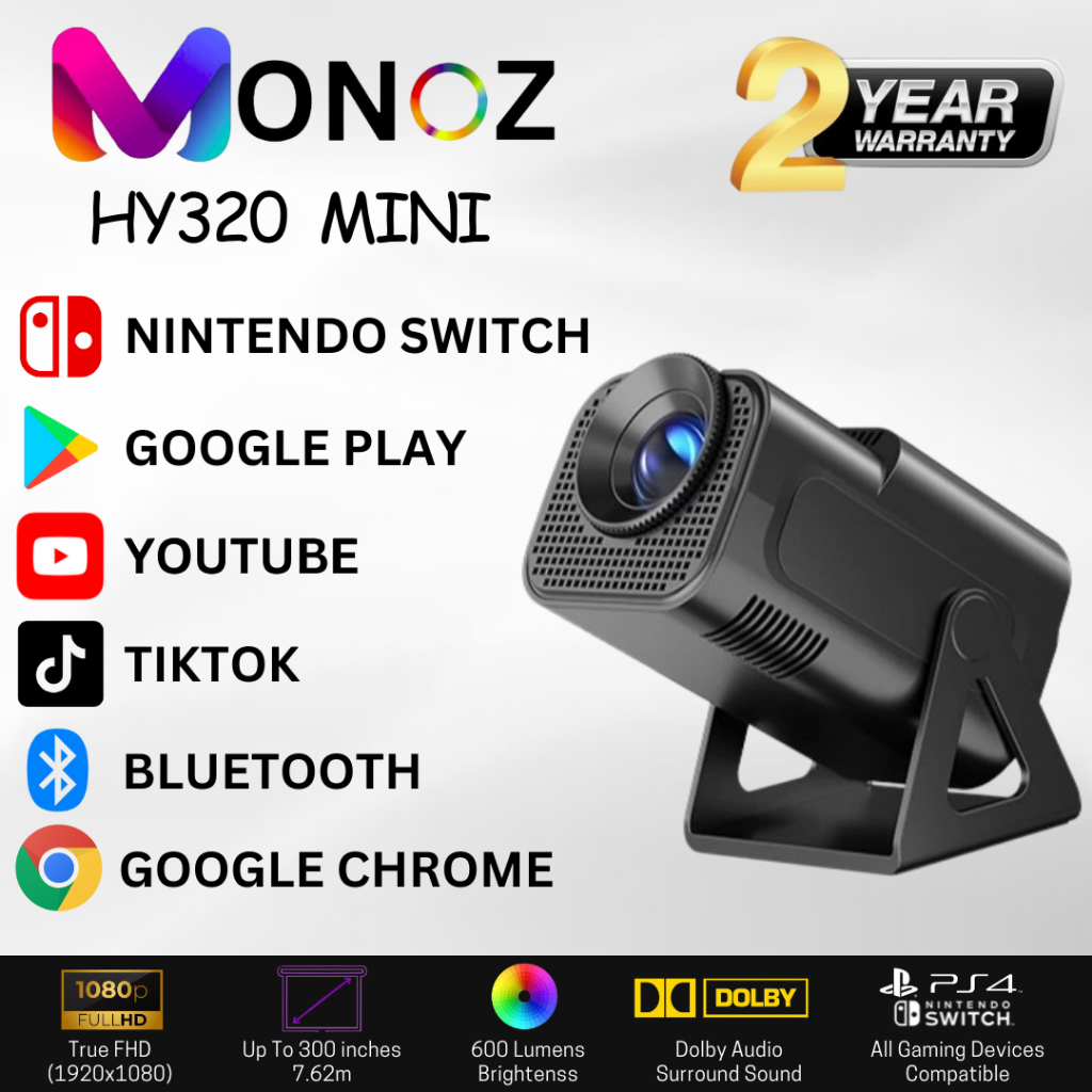 MONOZ HY320 Projector Native 1080P 4K HD Auto Keystone 10000 Lumens ...