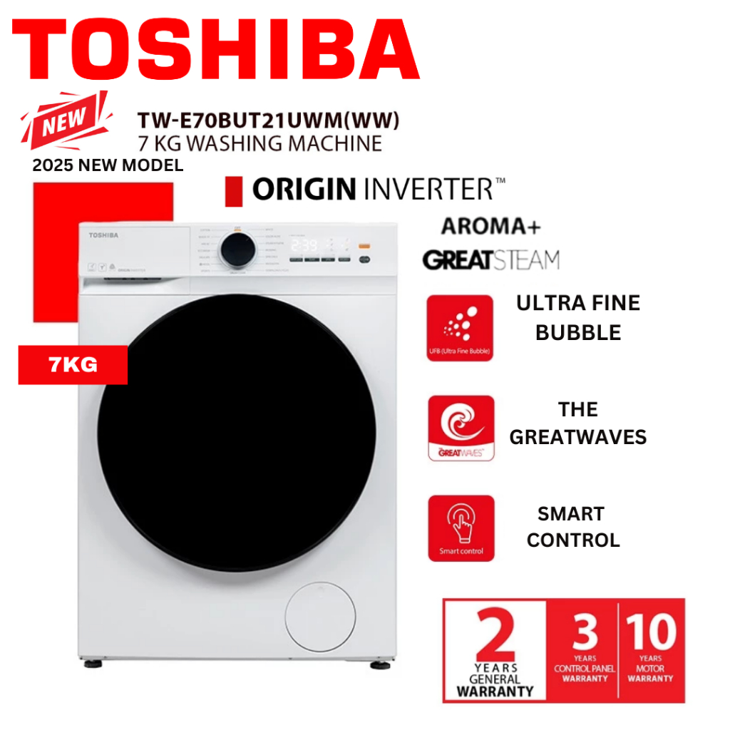 Toshiba 7KG / 8.5KG Origin Inverter Front Load Washer TW-E70BUT21UWM(WW ...