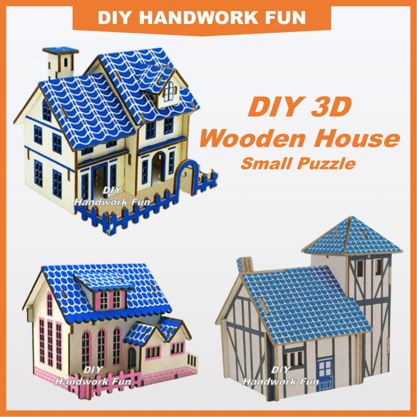 DIY 3D Wooden House Puzzle Handmade Assembled Educational Toy | DIY 3D ...