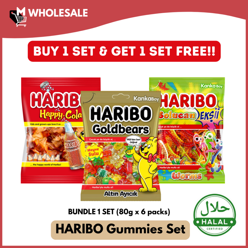 [B1F1 - 6 packet SET] Halal Haribo Gummies (6 packet/flavor) & (Mix 3 ...