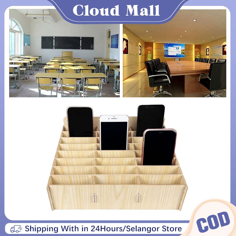 Multifunctional Wooden Phone Storage Box 12/24/48Grid Solid Wood Mobile ...