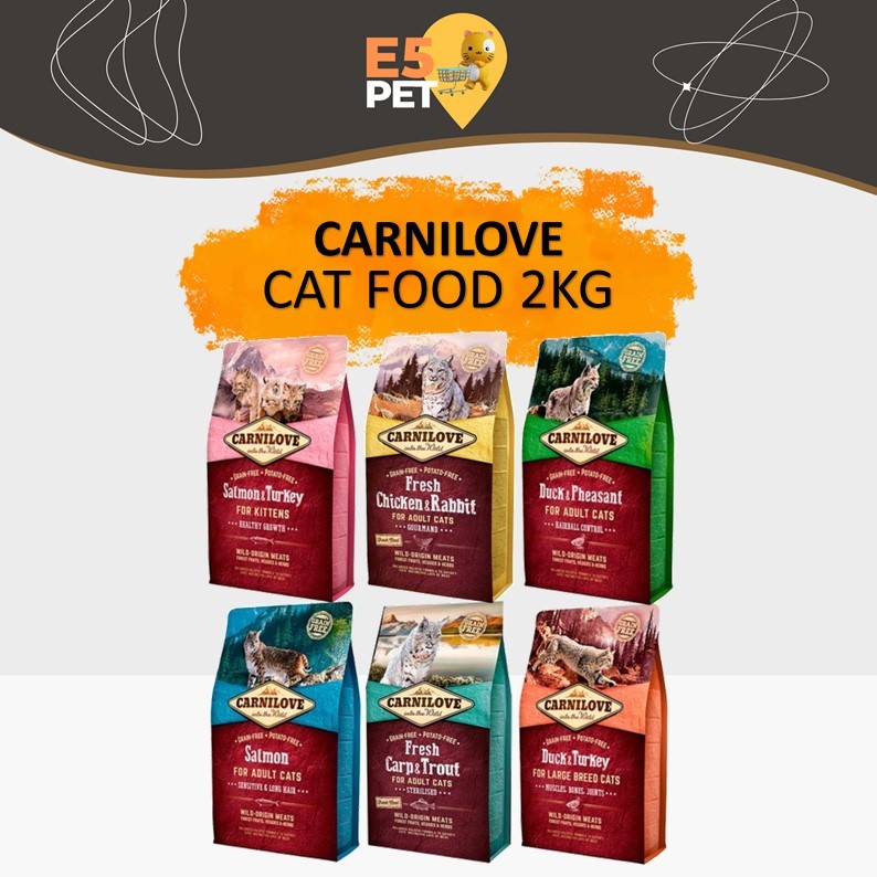Carnilove Grain Free Cat Food 2kg Adult Salmon Chicken Rabbit Turkey ...
