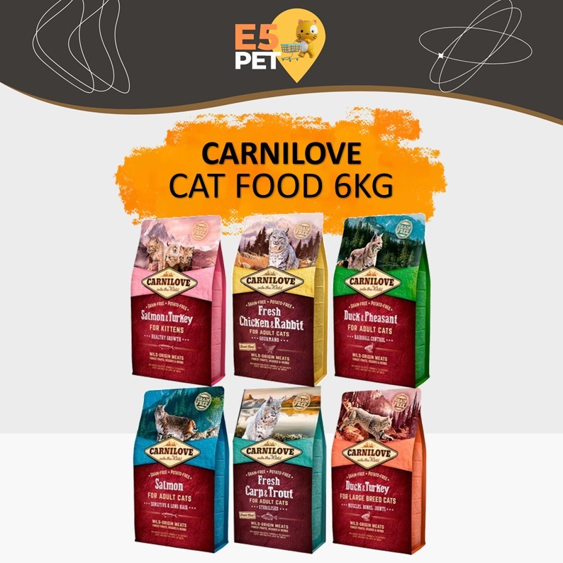 Carnilove Grain Free Cat Food 6kg Adult Salmon Chicken Rabbit Turkey ...