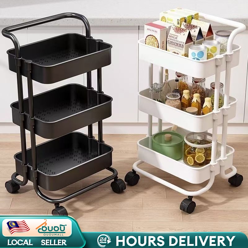 3 Tiers Trolley Rack/Book Shelving Toys/Shelves Home Kitchen Rack/Troli ...