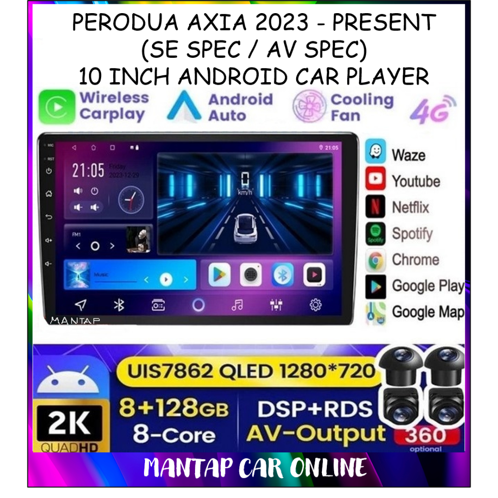 Perodua Axia 2023 - Present 10'' (360 CAMERA 8GB RAM 128GB CARPLAY DSP ...