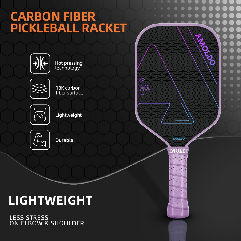 AMOLDO Pickleball Paddle 18K Carbon Fibre USAPA Approved Purple Paddle ...