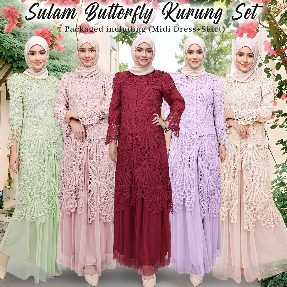 Floral Sulam Baju Kebarung Jubah Baju Kurung Button Opening Knitting ...