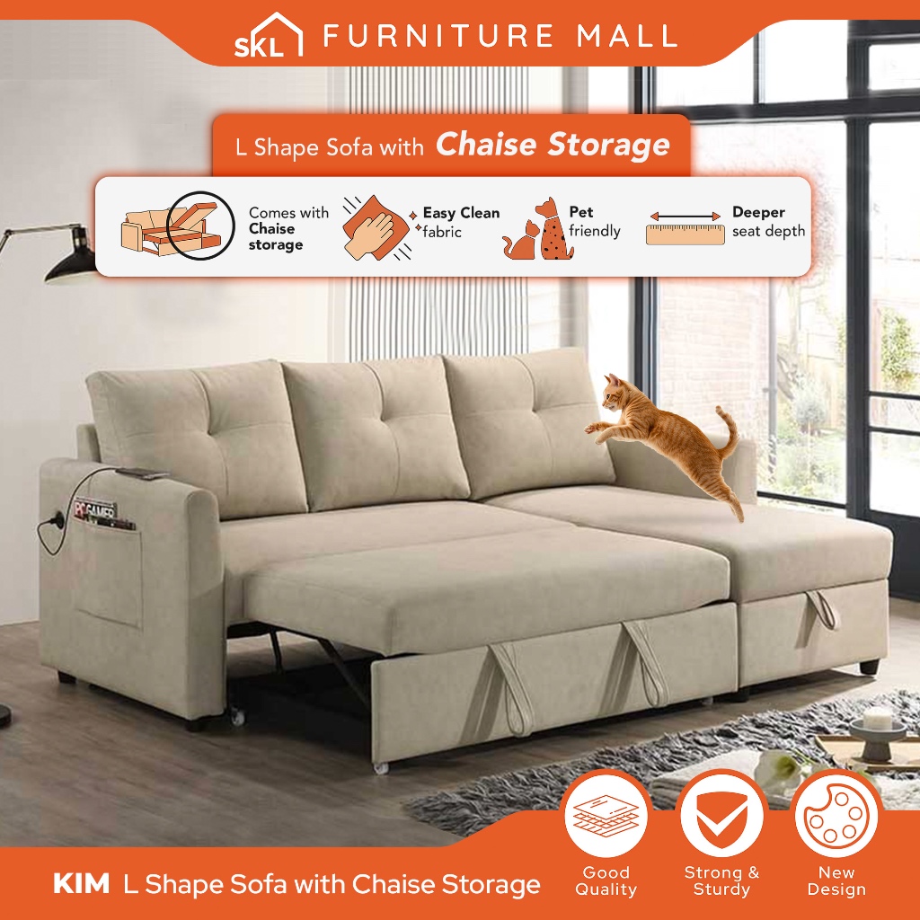 SKL Furniture EASY CLEAN 7FT KIM L Shape 3 Seater Sofa With Storage ...