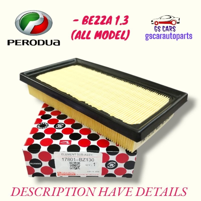 Perodua Bezza 1.3 All Model Engine Air Filter 17801-BZ130 Daihatsu ...