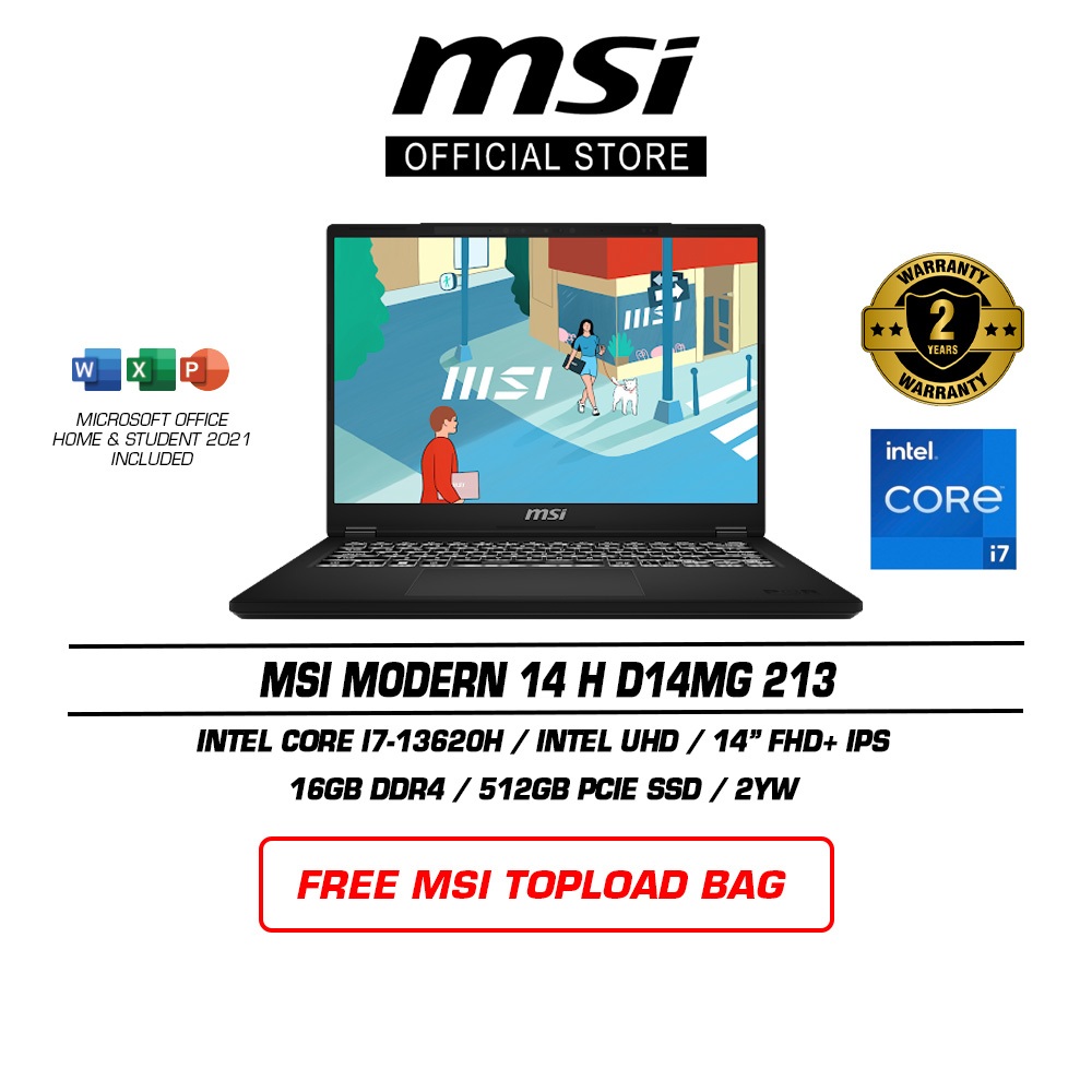 MSI Modern 14 H D13MG 213 (14" FHD+ IPS|I7-13620H|16GB DDR4|512GB SSD ...
