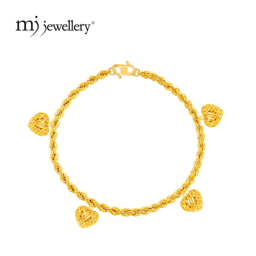 MJ Jewellery 375/9K Gold Hollow Rope Bracelet With Love T030 (L Size ...