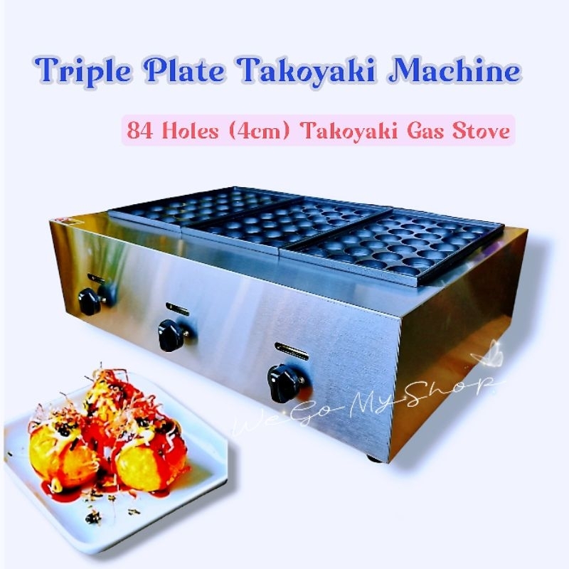 🐙Ready Stock🐙 3 Plates Takoyaki Gas Stove 84 Holes Takoyaki Cooker ...