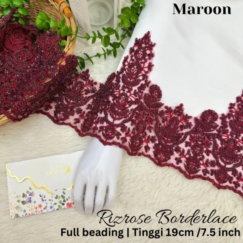 BORDERLACE RIZROSE SERIES FULL BEADING BAJU LACE MANIK BAJU RAYA BAJU ...