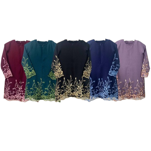 KIDS SAHAJA Kurung Pahang Sulam Dasira/ Black Dark Blue Dusty Lavender ...