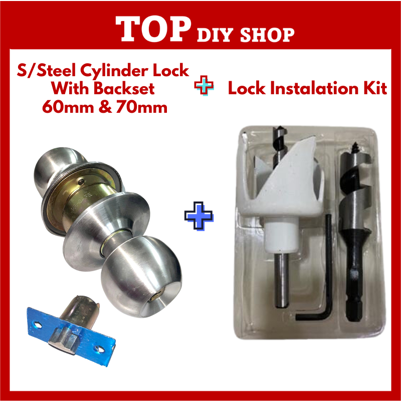 Stainless Steel Cylinder Lock Door Lock Pintu + Lock Installation Kit ...