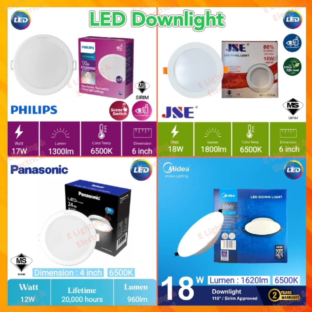 Led Lampu Downlight Panasonic/Philips/Midea/JSE Recessed SIRIM Bulat ...