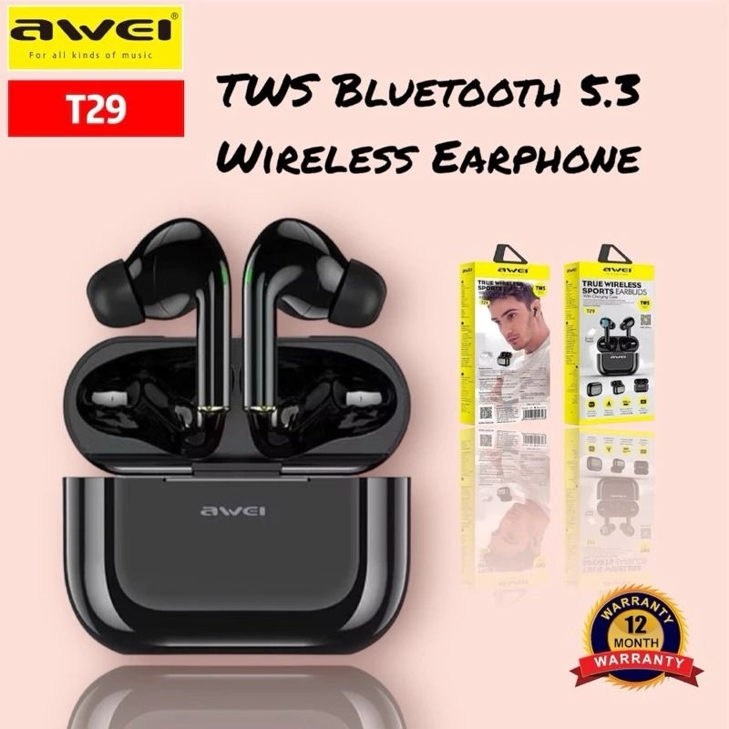 Original Awei T29 TWS Earbud Bluetooth 5.1 Wireless Earphones With Mic Clean Stereo Sound Touch ...