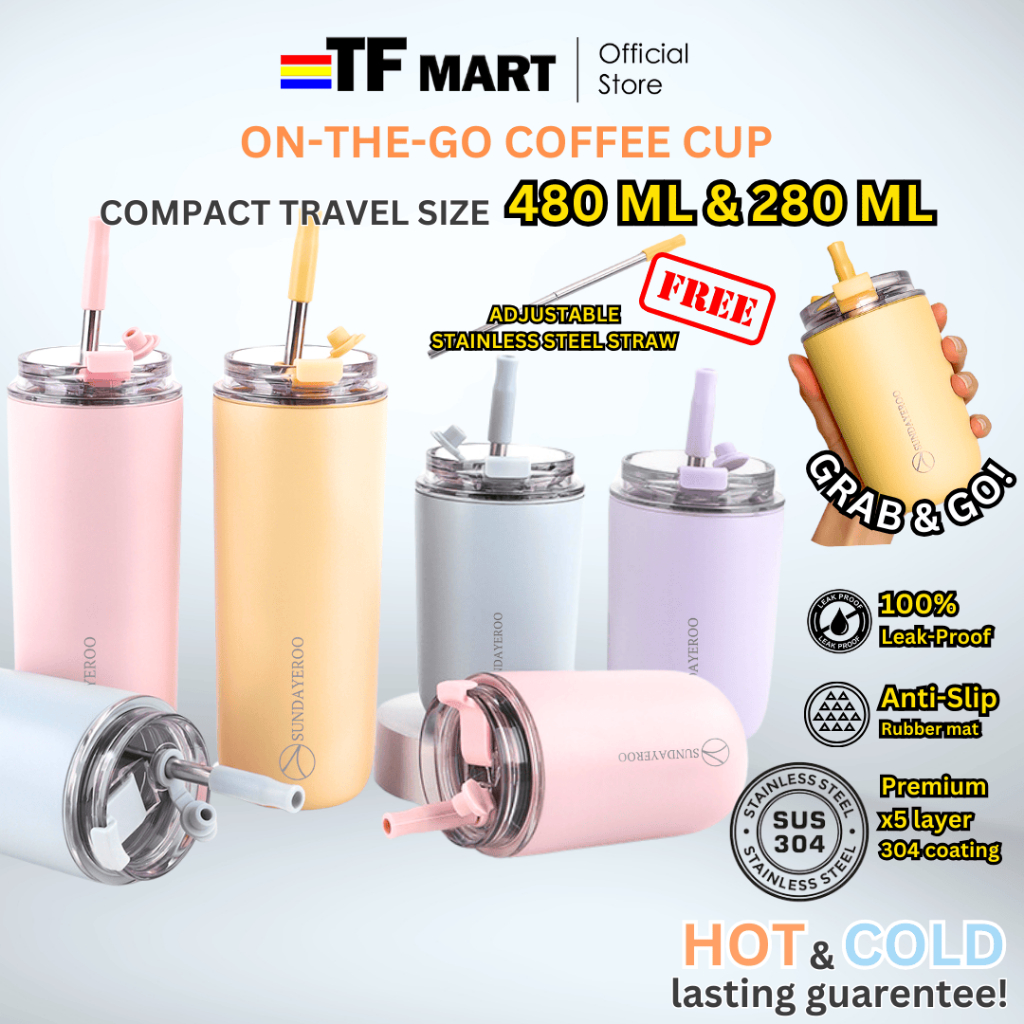 SUNDAYEROO Leak Proof Tumbler Coffee Cup Tahan Panas Sejuk Thermos Cup ...