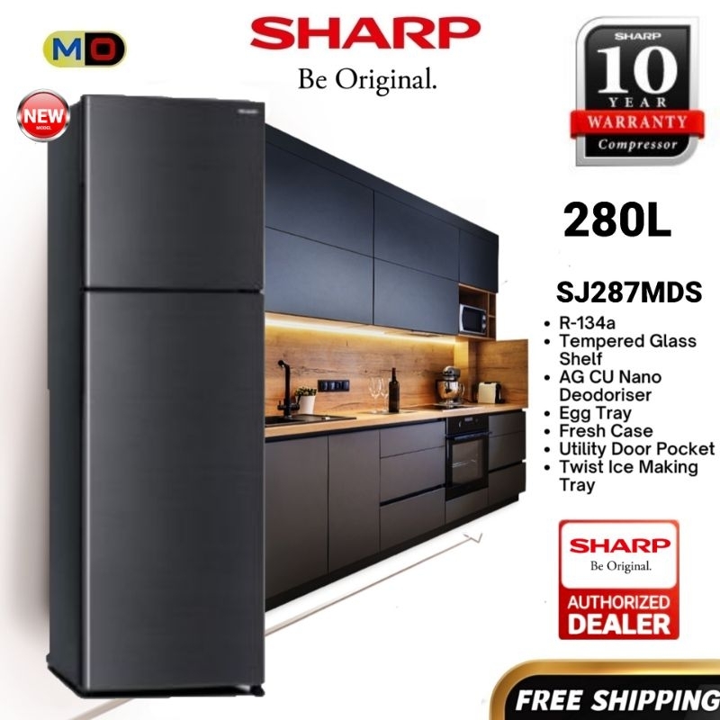 （FREE SHIPPING）NEW SHARP 2 Door REFRIGERATOR 280L SJ287MDS Dark Grey ...