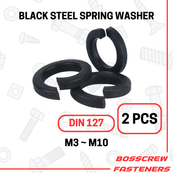 Black - Steel Spring Washer m3 ~ m10 (2 Pcs) (M3 M4 M5 M6 M8 M10 ...