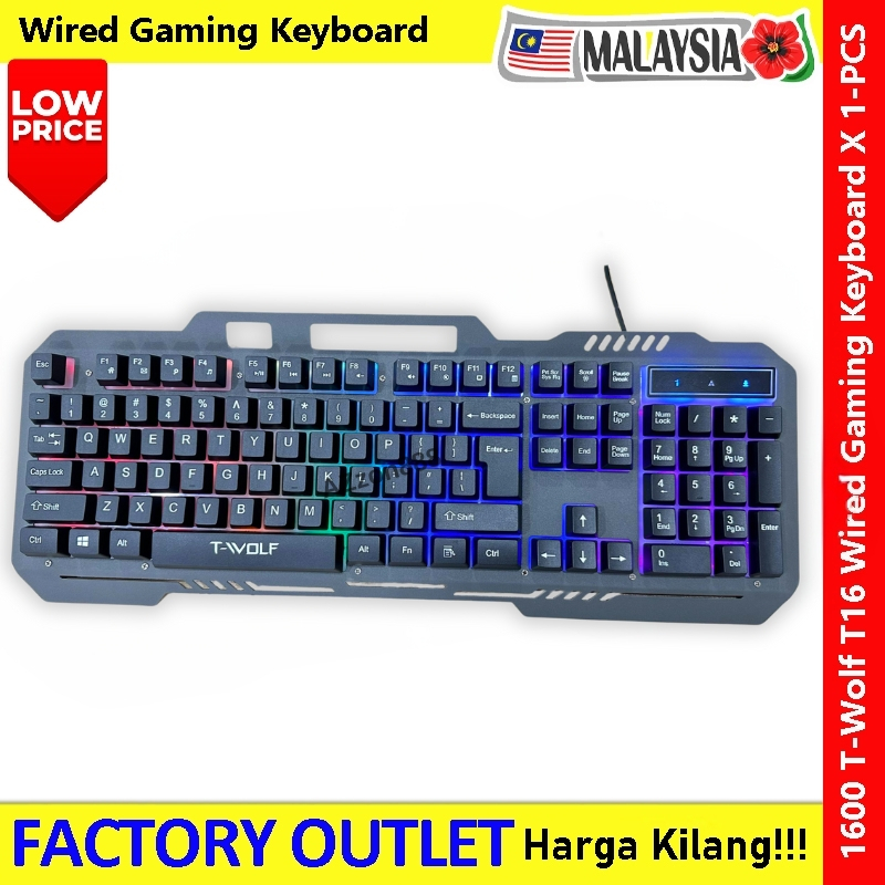 T-WOLF T16 Backlit Wired 104-Key Gaming Keyboard Ambient Light Gaming ...