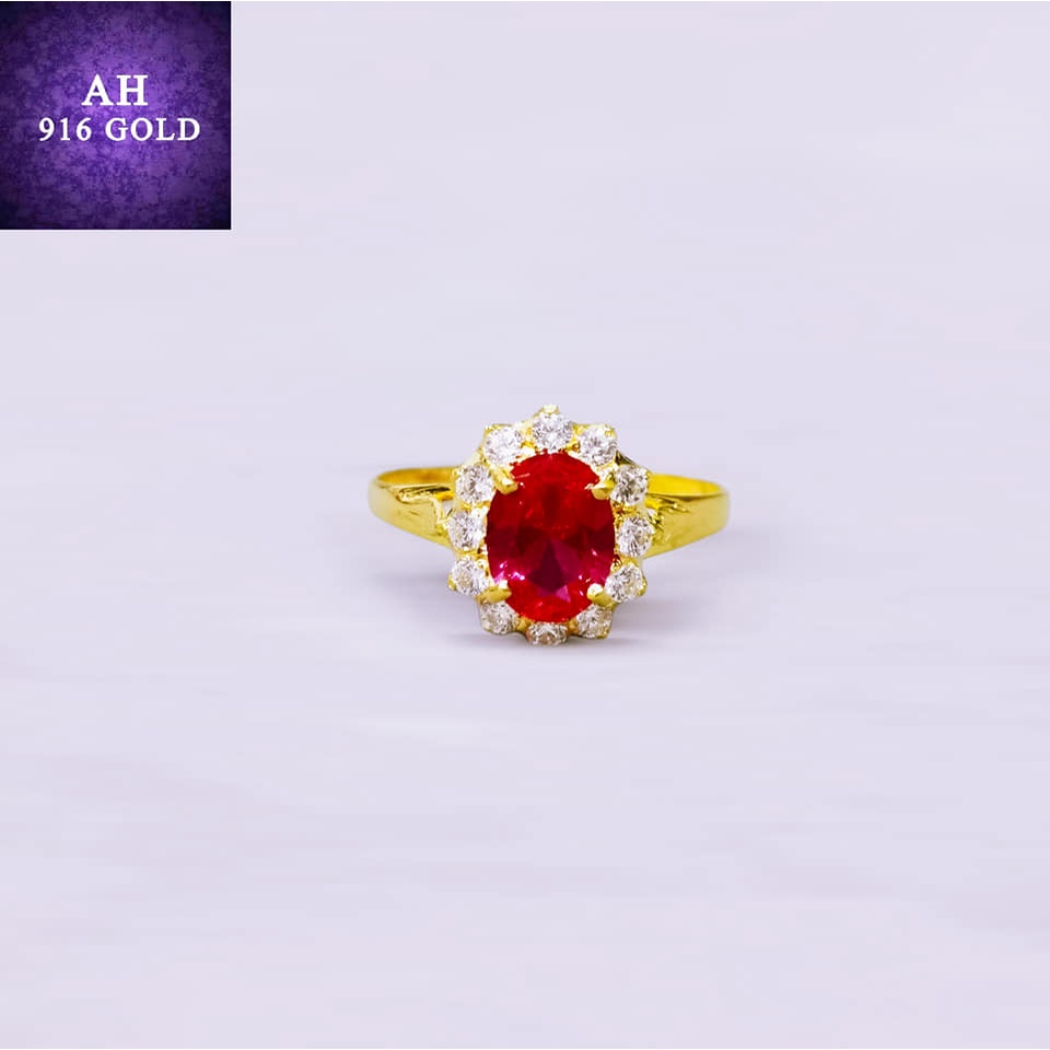 Cincin Tunang Emas 916 Permata Merah Size 16/Merisik/Kahwini/Nikah ...
