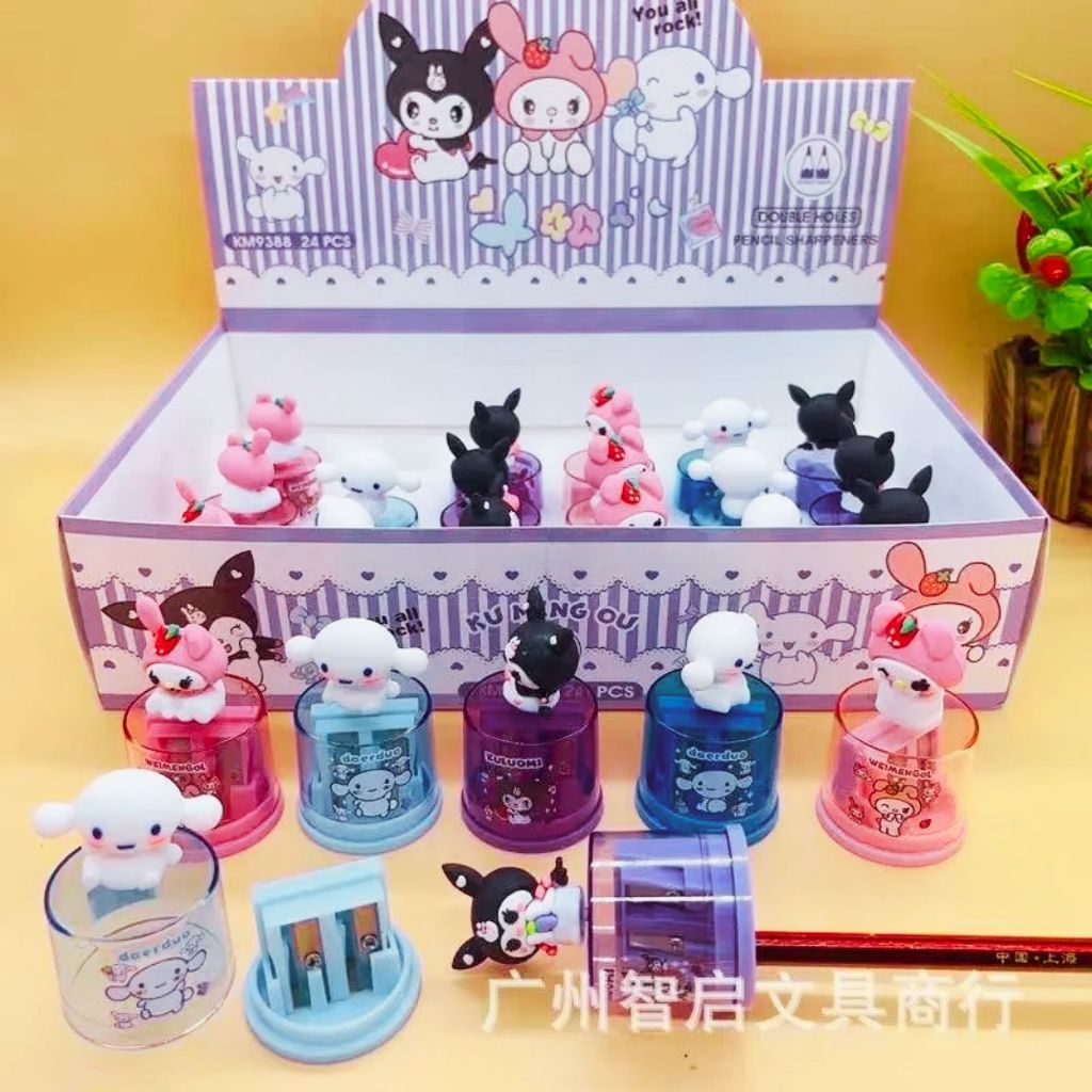 Sanrio Sharpener Pencil with 3D Doll Head Cute Stationery School Peraut ...