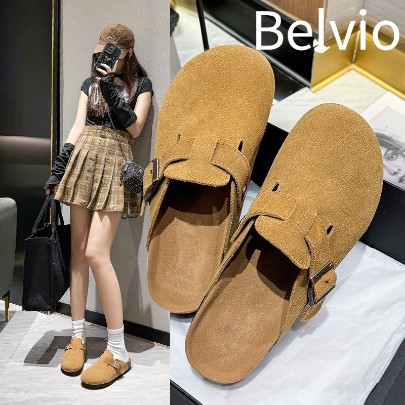 Womens Half Slippers Outerwear Wearing Lazy Leather Cork Half Slippers ...
