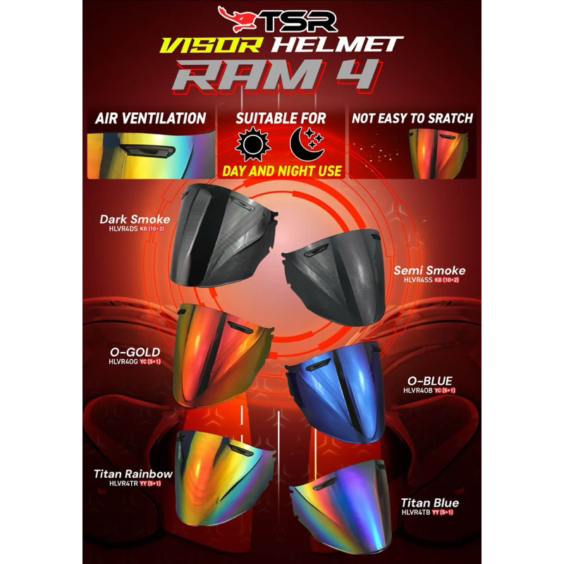 TSR RAM 4/ R5 VZ-RAM VISOR (SMOKE/ DARK SMOKE/ BLUE/ RED/ TITAN BLUE ...