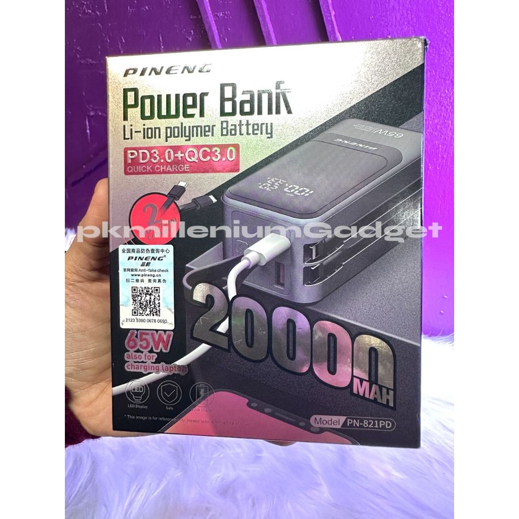 ORIGINAL Pineng PN-821 20000mAh Power bank Mini 65W Built-In Cable ...