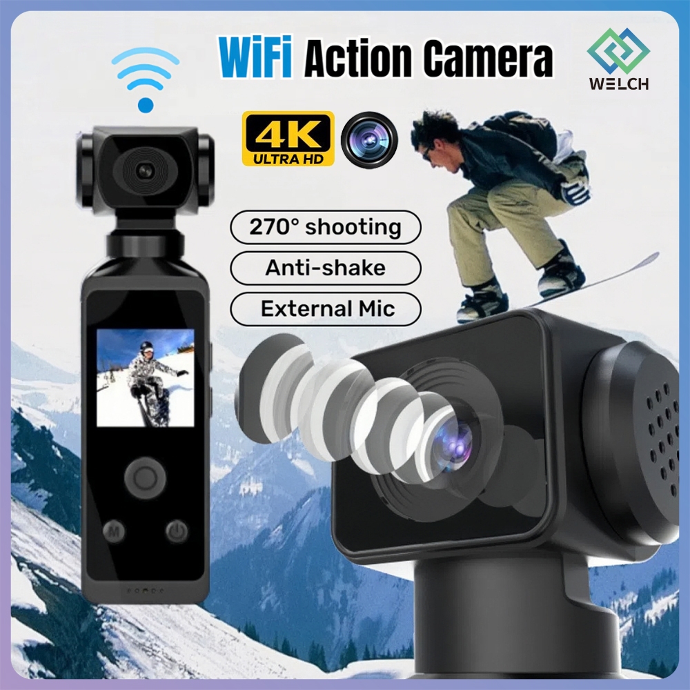 4K HD Pocket Action Camera 270° Rotatable Lens WiFi Mini Camera ...