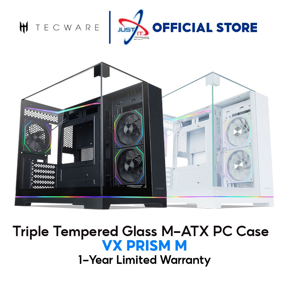 TECWARE VX PRISM M TRIPLE TEMPERED GLASS M-ATX PC CASE WITH 3*120mm ...