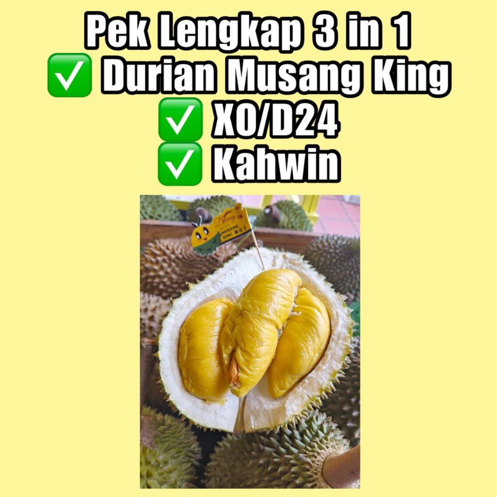 [MEGA LIVE] Pek Lengkap 3 In 1 FRESH Durian Musang King 300g + XO/D24 300g + B.king 300g - (3 ...