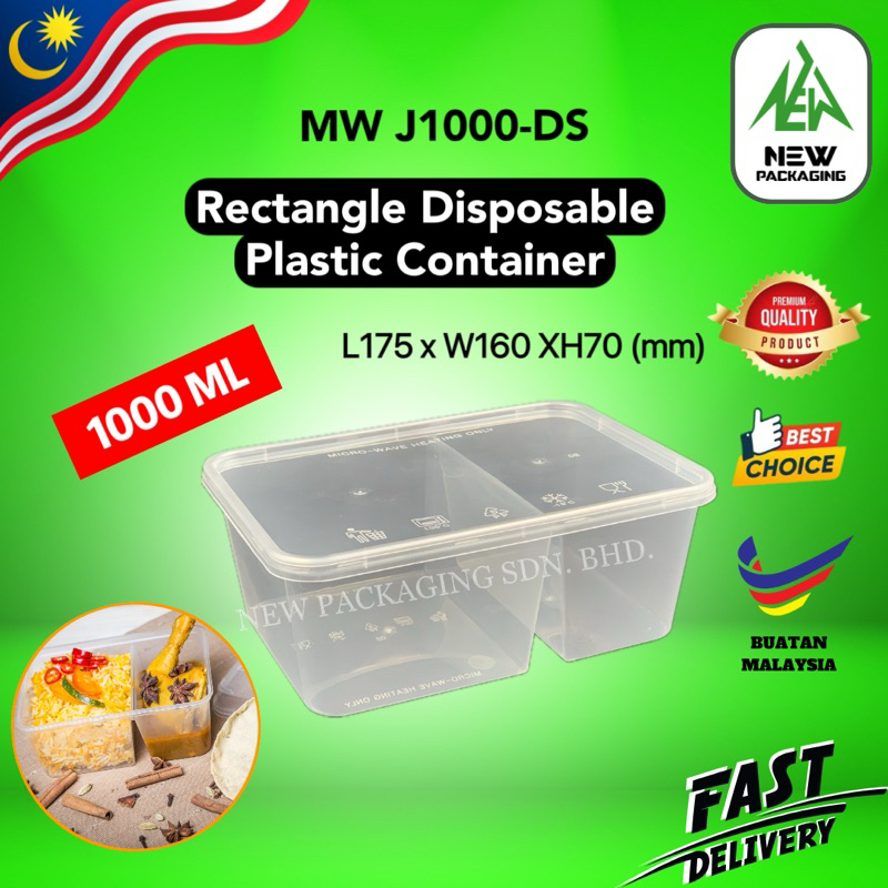 MW J1000-DS Rectangle Disposable Plastic Container With Lids | 1000ML ...