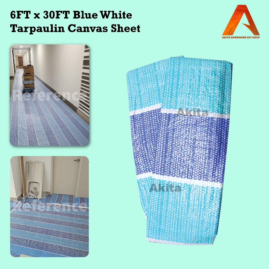 1 Sheet 6FT x 30FT Blue White Canvas Tarpaulin Painting Floor Cover ...