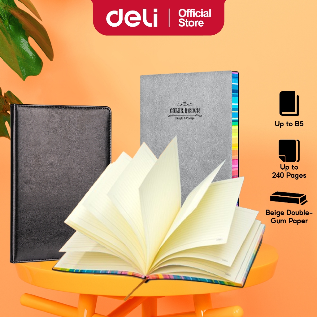 Deli Leather Cover Notebook 25K 160 Pages A5 Size Black Note Pad ...