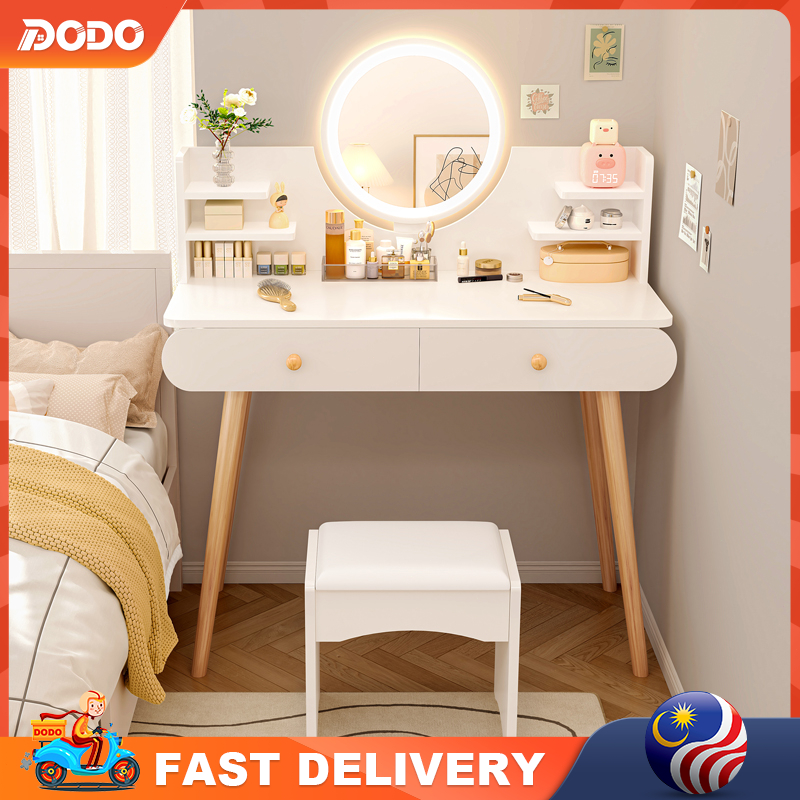 Dressing Table with LED Mirror Meja Solek With Drawer Storage Desk Meja ...