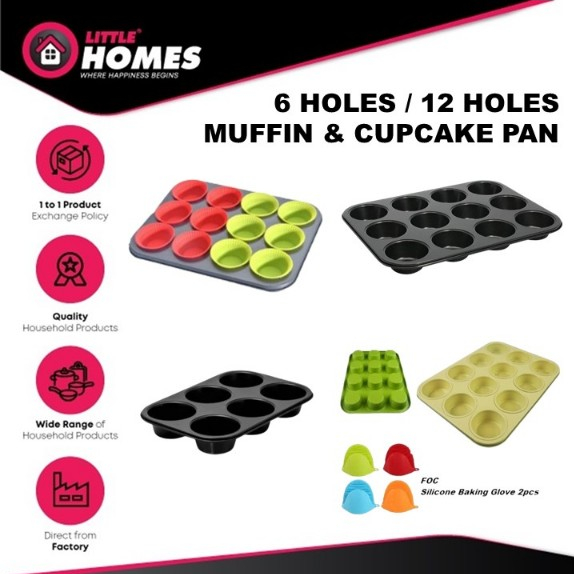 12 Holes / 6 Holes Black Non Stick Cupcake Muffin Baking Pan Cupcake ...