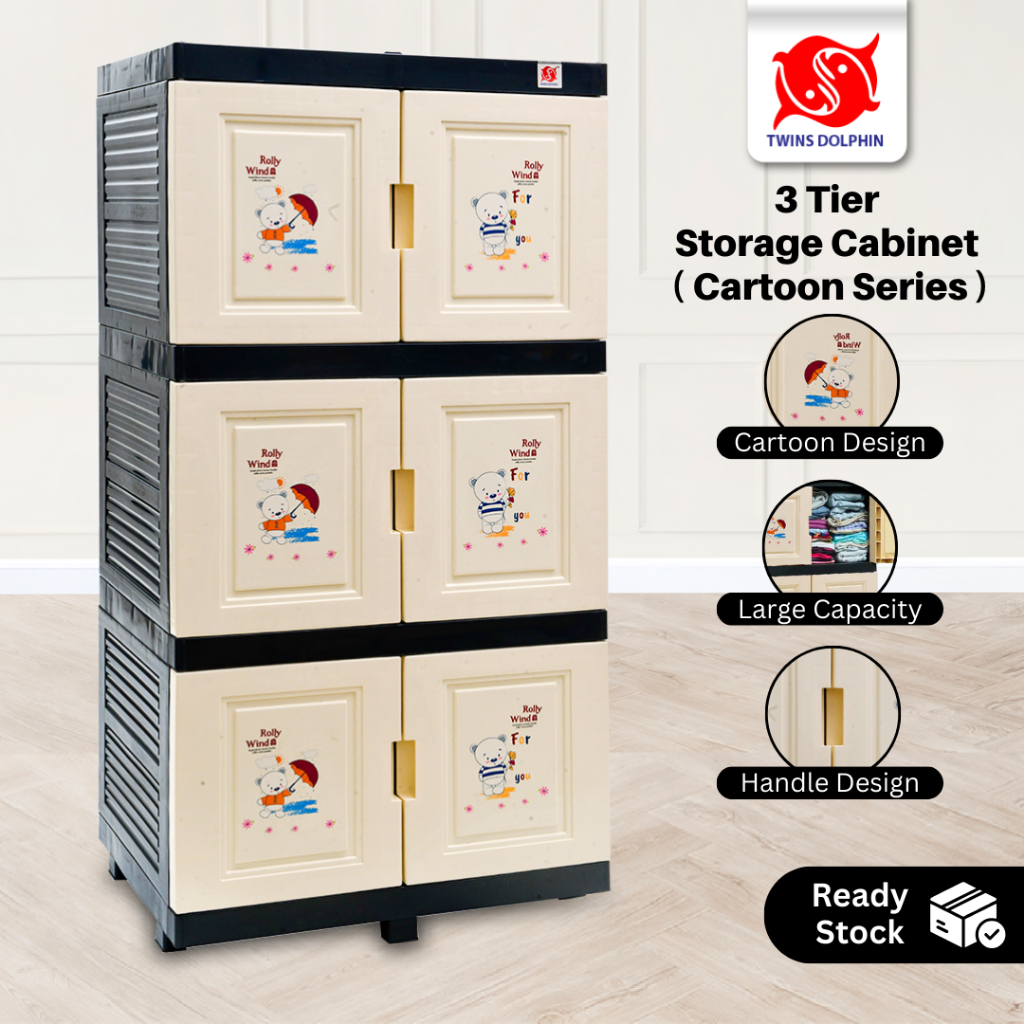 Almari penyimpanan 3 tingkat (siri kartun) - Kayu Dolphin Colorful ...