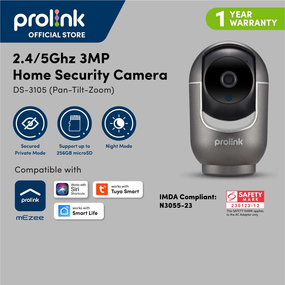 Prolink Dual Band 3MP Home Security Camera with Night Vision/Pan/ Tilt ...