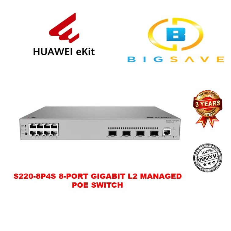 HUAWEI EKIT S220-8P4S 8-PORT GIGABIT L2 MANAGED POE SWITCH | Shopee ...