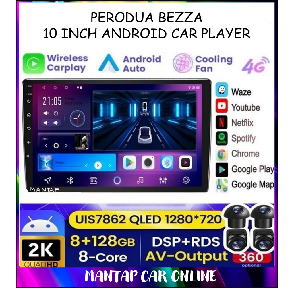 PERODUA BEZZA (360 CAMERA 8GB RAM 128GB CARPLAY DPS 4G SIM Q-LED) 10.1 ...