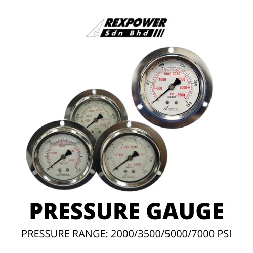 REXPOWER Hydraulic Pressure Gauge 2000/3500/5000/7000 PSI, 1/4" PT Back ...